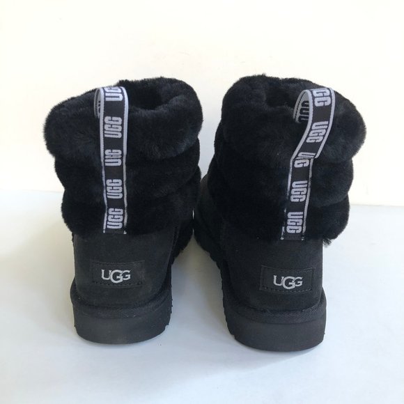 UGG | Shoes | Ugg Classic Mini Fluff Quilted Black Shearling Boot ...